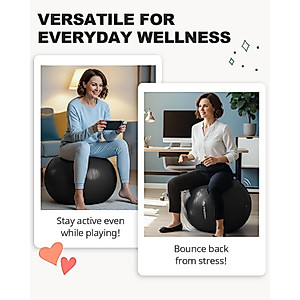 Trideer Extra Thick Yoga Ball Exercise Ball, 5 Sizes Ball Chair, Heavy Duty Swiss Ball for Balance, Stability, Pregnancy, Physical Therapy, Quick Pump Included (Black, L (58-65cm))