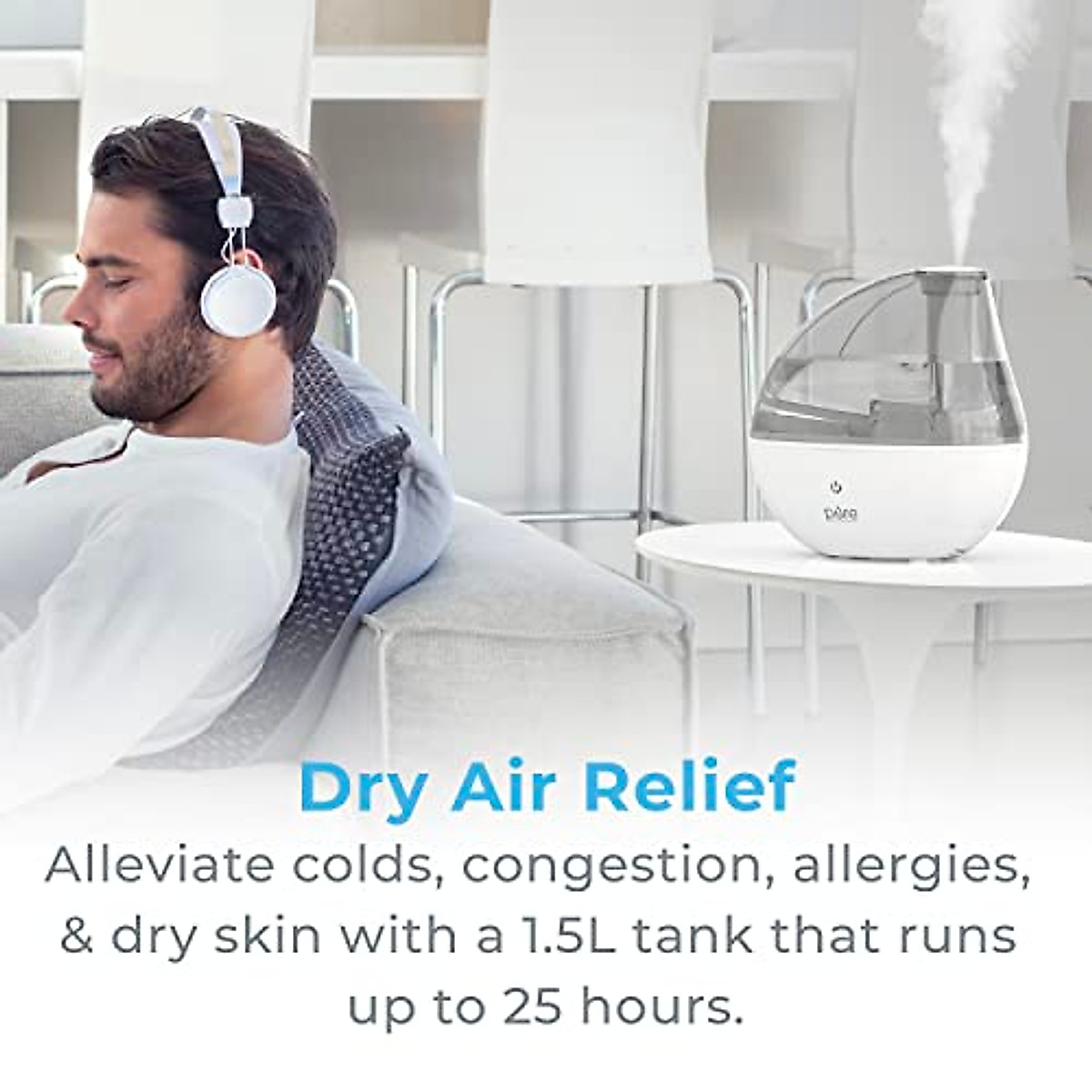 Pure Enrichment® MistAire™ Silver Ultrasonic Cool Mist Humidifier for Bedroom, Office, Nursery & Indoor Plants - Lasts Up to 25 Hours, Whisper-Quiet Operation, Optional Night Light, & Auto Shut-Off