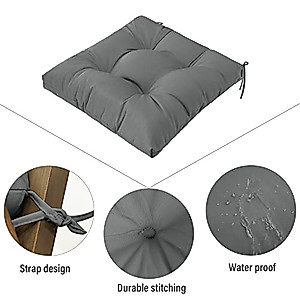 Tiita Outdoor/Indoor Seat Cushion with Ties Waterproof Wicker Seat Chair Cushion Memory Foam Patio Chair Pads for All-Weather Wicker Dinettes/Antique Porch Swings and Porch Rocker (Dark Grey)