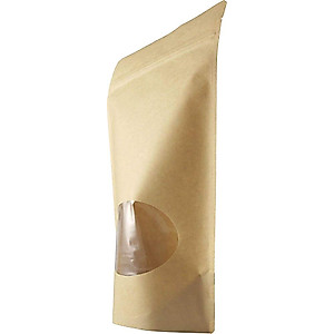 USPak Natural Kraft Stand up Pouches with Window and Zip Lock Food Storage Bag, 5.125"x 8.125", Pack of 100 (S, 100-Pack)