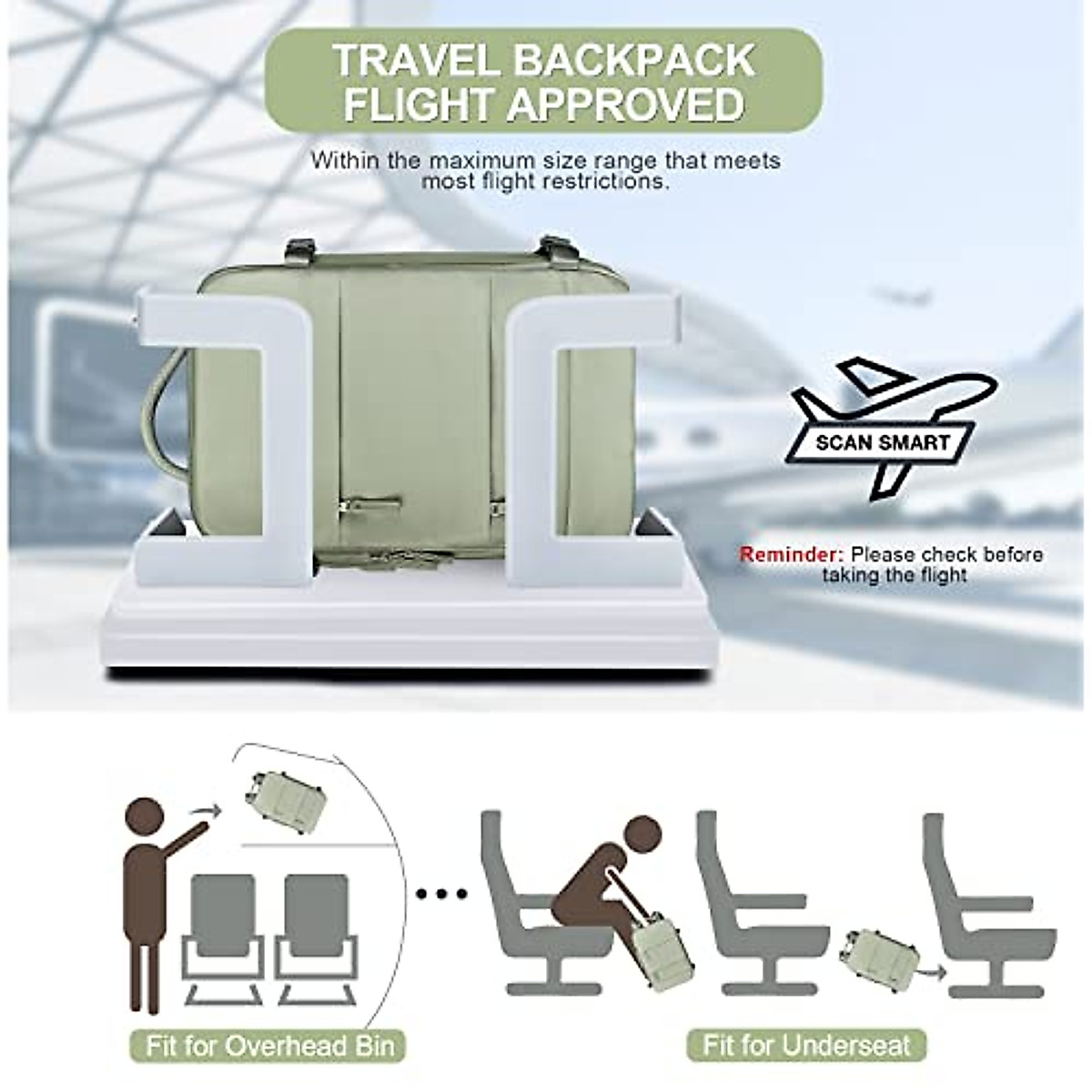 coofay Travel Backpack For Women Men Airline Approved Carry On Backpack Flight Approved Waterproof Sports Luggage Backpack Casual Daypack Small Hiking Backpack Grey Green