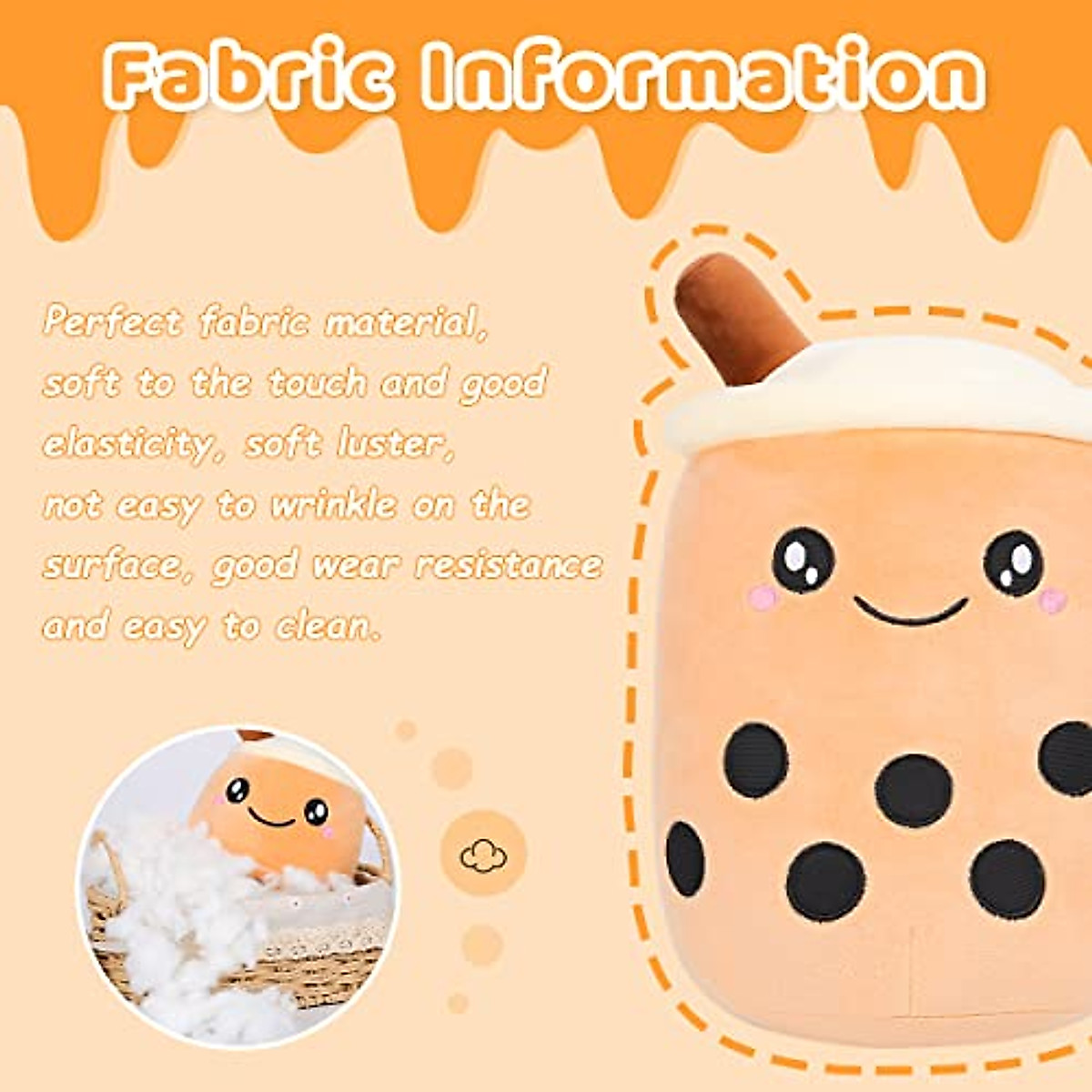 AIXINI 19.6 inch Boba Plush Stuffed Bubble Tea Plushie Cartoon Milk Tea Cup Pillow Big, Soft Kawaii Pillow