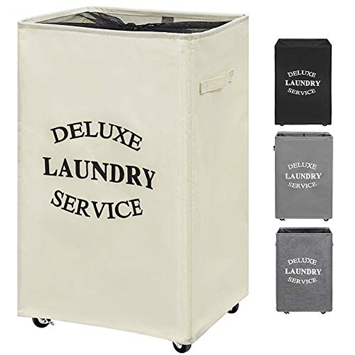 ZERO JET LAG 90L Large Slim Rolling On Wheels Laundry Hamper Basket Tall Dirty Clothes Hamper Clothes Storage Basket Standable Corner Handy Bin Hamper Basket 12x16x26" (Beige)
