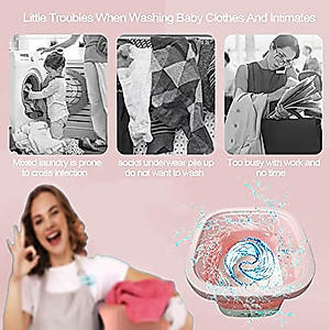 Portable Mini Folding Clothes Washing Machine for Baby Clothes/Underwear/Small Item,Lightweight Foldable Turbine Washers with Drain Basket for Home/Apartments/Travel,Pink