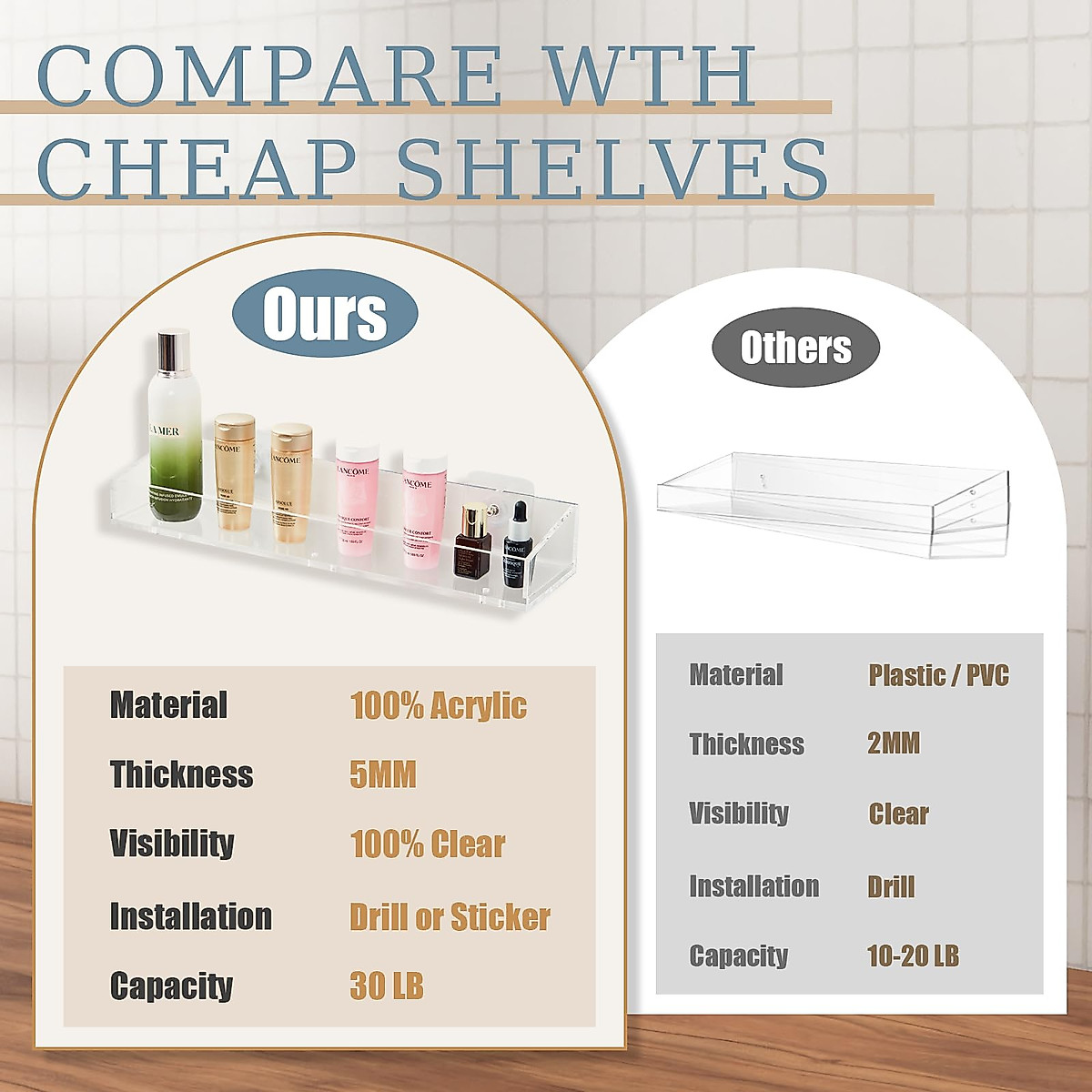 ClarityCraze 2 Pack Acrylic Bathroom Shelves, Clear Acrylic Shower Caddy Organizer, 15" Invisible Floating Shelves for Book/Figures/Photo/Makeup in Bathroom, Living Room, Bedroom, Kitchen