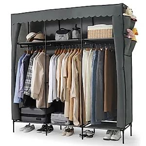 CAPHAUS 67-Inch Clothing Rack with Cover, Portable Closet Wardrobe, Covered Garment Rack for Hanging Clothes, 285LB Capacity Heavy-Duty Metal Frame Clothes Organizer Rack with Storage Shelves