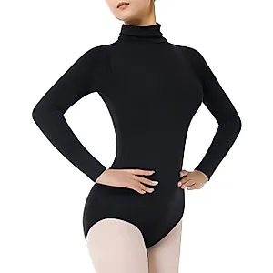 BAKPH Women's Dance Ballet Leotard Turtleneck Long Sleeve Leotard with Durable Snaps(7039-06-S)