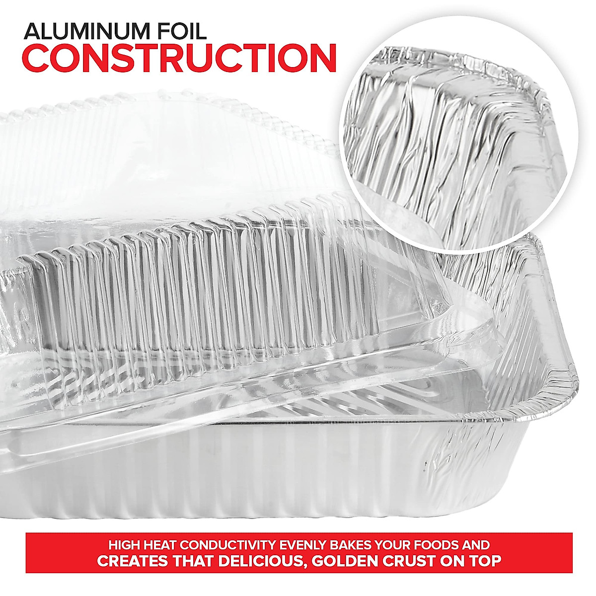 Stock Your Home 9x13 Disposable Baking Pan with Lid (10 Pack) Heavy Duty Aluminum Cake Pans with Lids, Clear Plastic Cover, Food Container for Lasagna, Casserole, Brownie, Rectangular Sheet Tray