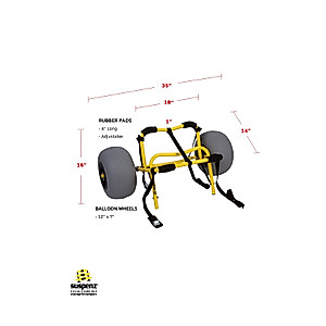 Suspenz Kayak Beach Cart Trailer, DLX Canoe Trolley with Balloon Wheels Sand Tires and Straps, Yellow, Flat Platform, 22-7044