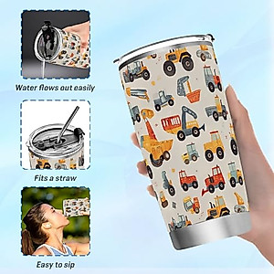 Vintage Cartoon Car Truck Gray Stainless Steel cups with lids reusable Leak-proof Lid and Straw travel coffee mug spill proof for outdoor simply insulated tumbler 20 OZ