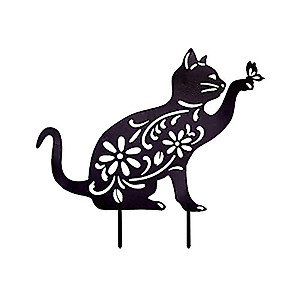 FASHAJI Cat Garden Decor, Metal Cat for Kitchen Outdoor, Yard Art Metal Cat Sculpture for Backyard Farm Patio Yard Lawn Home Decorations