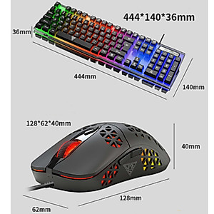 ZHAOXIAN Mechanical Keyboard and Mouse, Wired Gaming Keyboard Blue Switch 104 Keys Rainbow Backlit Keyboard and Wired Mouse 3200 DPI for PC Computer Gamer
