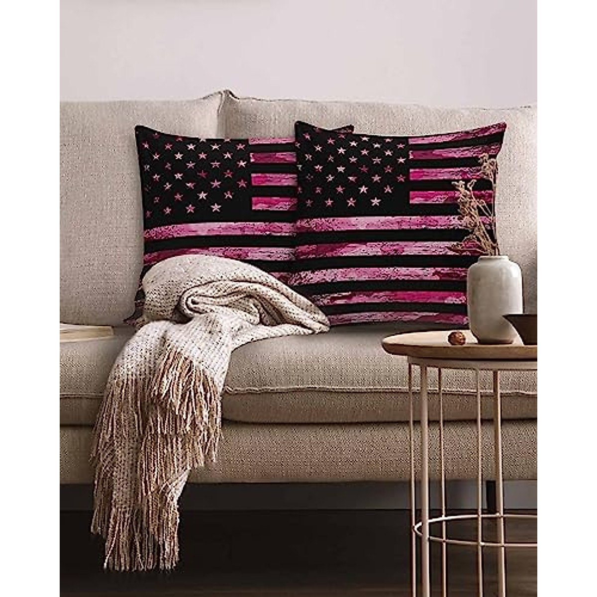Set of 2 Throw Pillow Covers Square for Home Decor, Camo Independence Day American Flag Patriotic 18x18 Inch Cotton Reversible Pillow Case Sofa Soft Cushion Cases for Bedroom Couch Bed Car Chair