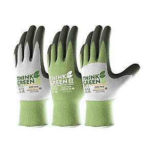 COOLJOB 3 Pairs Gardening Gloves for Women and Men, Recycled Polyester Garden Gloves with Rubber Coated, Non-slip Working Gloves for Outdoor Indoor Workers, Green & White, Large Size