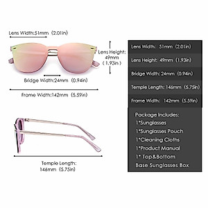 JIM HALO Trendy Rimless Mirrored Sunglasses Reflective Sun Glasses for Women Men (Pink/Mirror Pink)