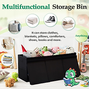 downluxe Extra Large Storage Bins with Lids and Handles, 136 L Collapsible Sturdy Storage Containers, Black Storage Basket Box Organizer for Closet, Living Room, Bedroom, 40"x13"x16", Dinosaur