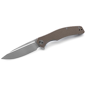 Miguron Knives M Velona Flipper Folding Knife 3.5" Small Version Satin 14C28N Blade Tan G10 Handle Pocket Knife MGR-8003TNS
