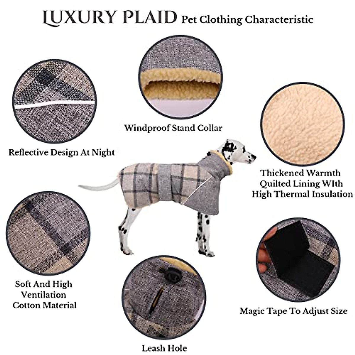 ROZKITCH Dog Coat Winter Jacket Reflective Cold Weather Fleece Coats Vest, Pet Thick Warm Windproof High Collar Clothes Outfits for Small Medium Large Dogs, British Plaid Dog Apparel with Leash Hole
