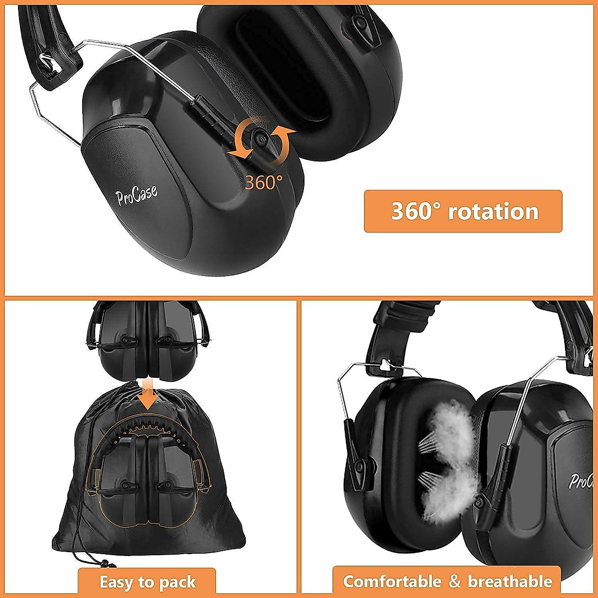 ProCase Noise Reduction Ear Muffs, NRR 28dB Shooters Hearing Protection Headphones Bundle with SNR 36dB Noise Cancelling Ear Defenders Muff for Adults Kids Shooter Shooting Range Construction