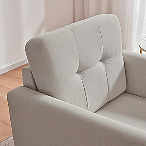 Tbfit Linen Fabric Accent Chairs Set of 2, Mid Century Modern Armchair for Living Room, Bedroom Button Tufted Upholstered Comfy Reading Accent Chair Sofa(Light Beige)