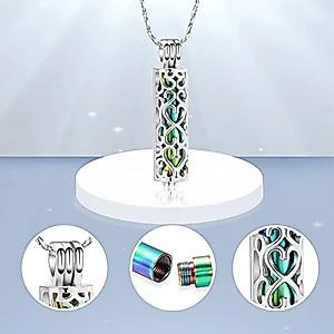Cremation Urn Pendant Necklace with Hollow Cylinder Vial Keepsake Urn Cremation Jewelry Memorial Lockets for Ashes for Women Men (Silver Colorful)