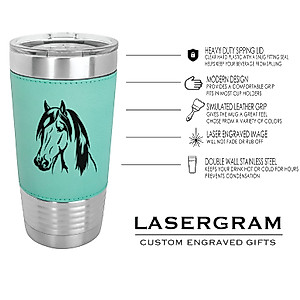 LaserGram 20oz Vacuum Insulated Tumbler Mug, Horse Head 1, (Faux Leather, Teal)