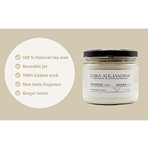 Ginger Aromatherapy Candle with Blue Quartz, White and Amazonite + Healing Crystal+ Soy Wax + Scented Oil + Botanical Decoration + Quartz 12 oz. La CASA de ALEJANDRA