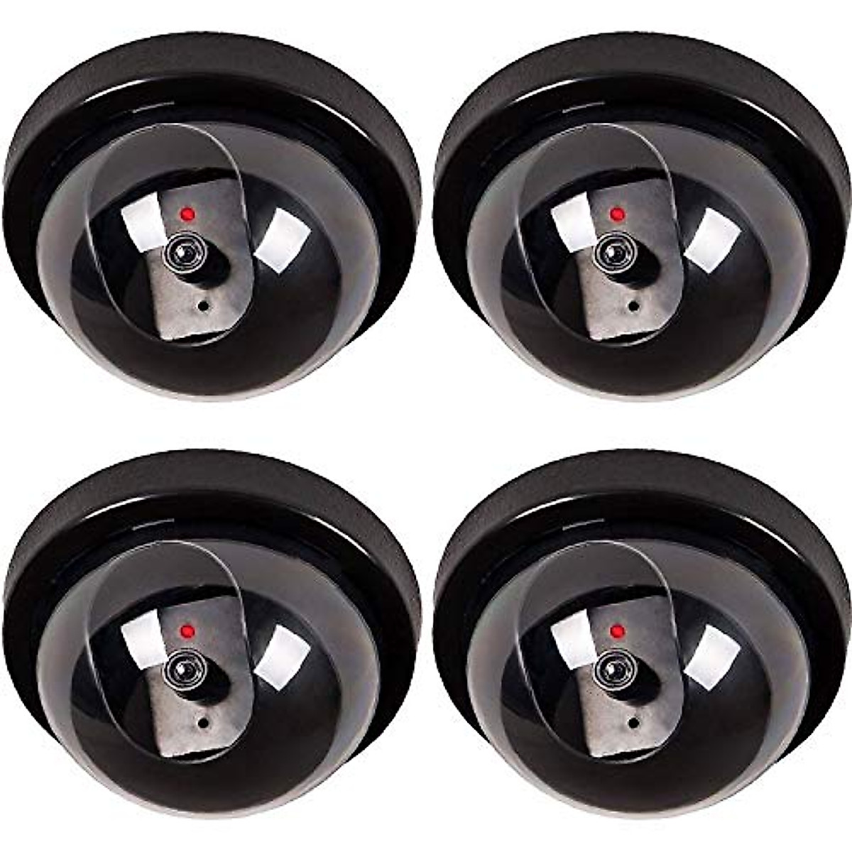 WALI Dummy Fake Security CCTV Dome Camera with Flashing Red LED Light with Security Alert Sticker Decals (SD-4), 4 Packs, Black