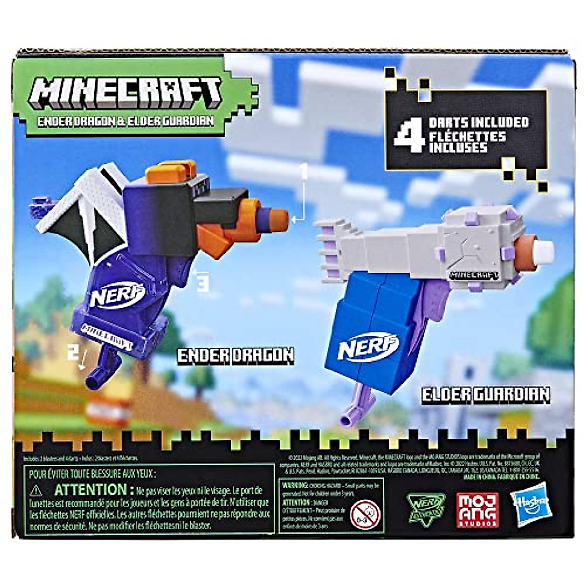 NERF MicroShots Minecraft Ender Dragon and Elder Guardian Mini Blaster 2-Pack, 4 Elite Darts, Pull to Prime Handle (Amazon Exclusive)