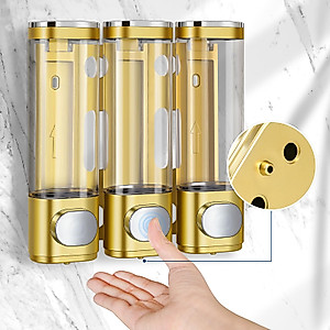 YIAOZ 3-in-1 Room Wall Mounted Bathroom Shower Pump Dispenser and Organizer,with Waterproof Label-can be Used for Shampoo,Conditioner, Body Lotion,Body Wash,Bathroom,Kitchen,Hotel(Golden)