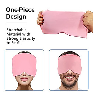 Headache Relief Hat for Migraine, Headache Migraine Relief Cap for Tension Headache Migraine Relief, One Size Fits All Headache Cap with Reusable Ice Gel Pack for Puffy Eyes, Stress Relief (Pink)