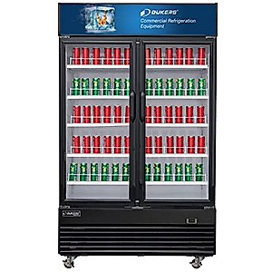 Merchandiser Display Refrigerator, Reach in Beverage Cooler, 41 cu.ft Capacity, 47 1/4" W (2) Glass Swing Door, Auto Defrost, Dukers DSM-41R Black, Commercial Use