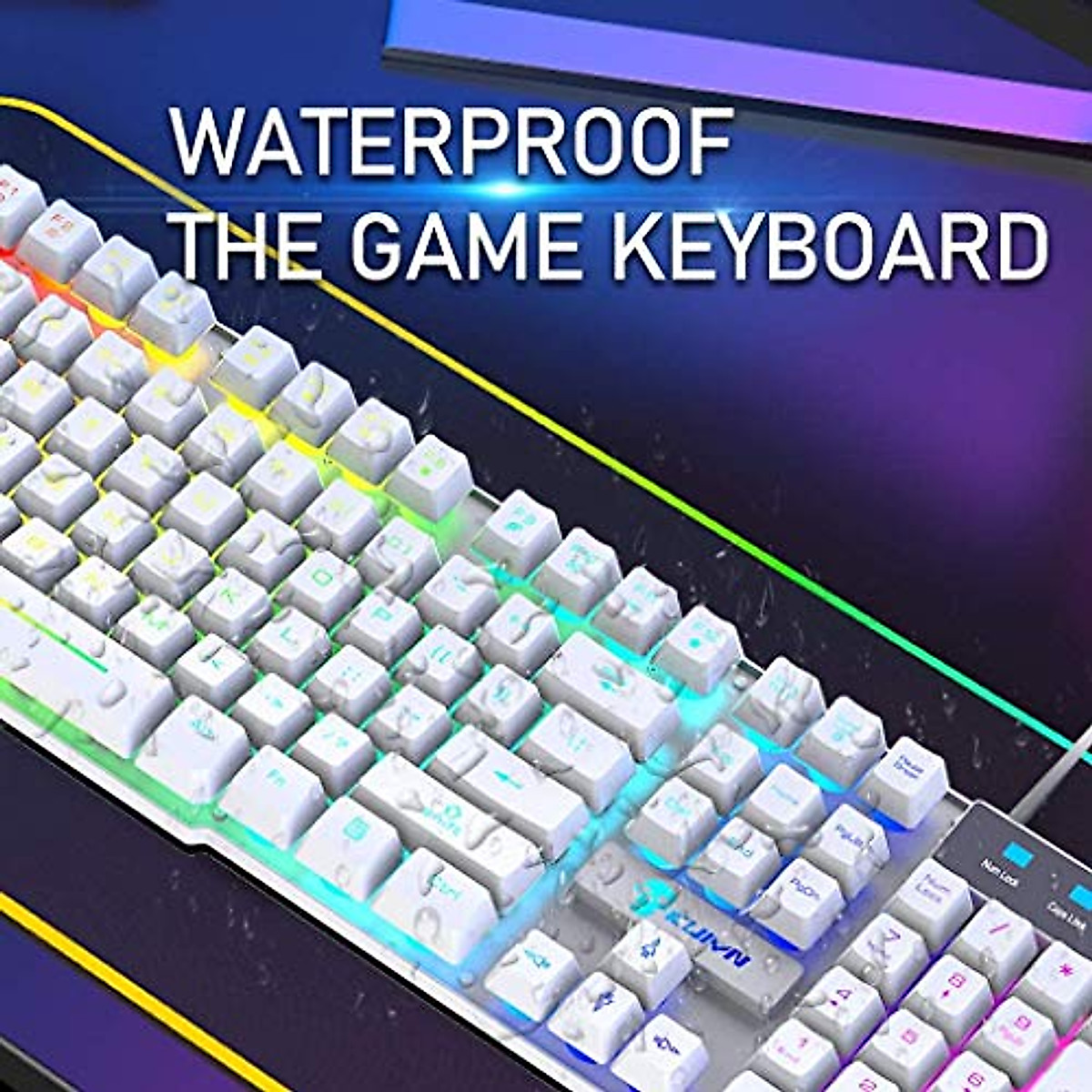 KUIYING Gaming Keyboard and Mouse Combo,RGB Rainbow Backlit Keyboard with PC Wired Keyboard+2400DPI 6 Buttons Rainbow LED Gaming Mouse+Mouse Pads for PC PS4 (White), 20.9 x 6.1 x 2.1
