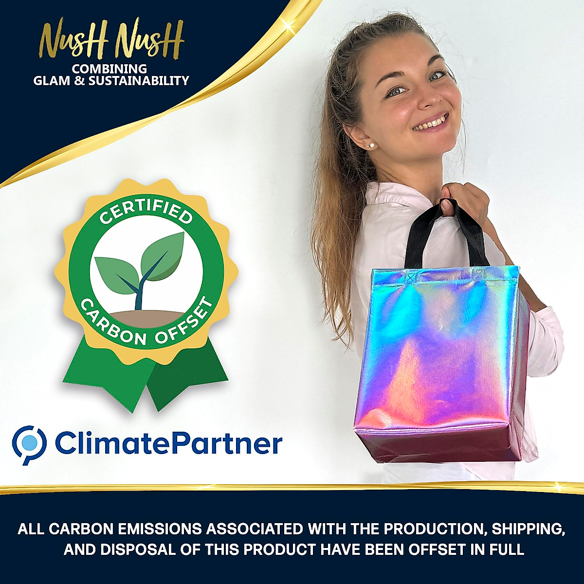 Nush Nush Gradient Gift Bags Medium Size – Set of 12 Aqua to Pink Reusable Gift Bags With Holographic Finish - Perfect As Goodie Bags, Birthday Gift Bags, Party Favor Bags - 8x4x10