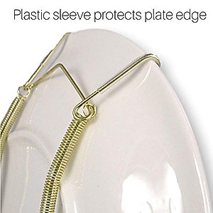 BANBERRY DESIGNS Brass Vinyl Coated Plate Hanger 3.5 to 5 Inch Plate Hanger Set of 4 Hangers - Includes Hanging Hook and Nail