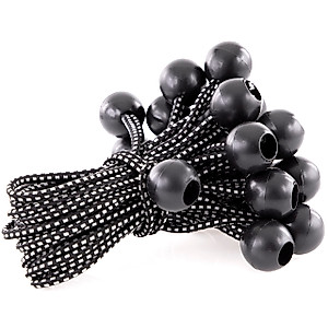 Kotap BB-6B Ball Bungee Cord, Heavy-Duty & Versatile, Indoor & Outdoor, Tarp Tie-Down, Organize & Secure, 6-Inch, Black, 25 Pack