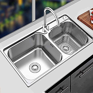 YOtat Stainless Steel Sink Sink Set, Kitchen Taichung, Undercounter Basin, Sink, Sink, Double-Bath Composite Practical Sink, Anti-Scratch Sink