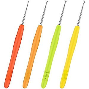 4 Pieces Hair Needles Crochet Hooks Precision Metal Needles Crochet Knitting Needles with Soft Handles, 1 mm, 1.25 mm, 1.5 mm, 1.75 mm, 4 Colors