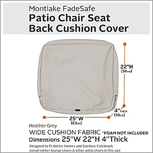 Classic Accessories Montlake FadeSafe Water-Resistant 25 x 22 x 4 Inch Outdoor Back Cushion Slip Cover, Patio Furniture Cushion Cover, Heather Grey, Patio Furniture Cushion Covers