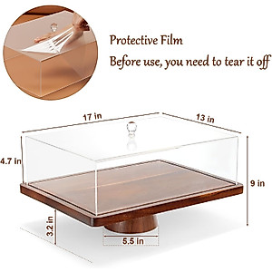 Cake Stand with Lid-Acacia Wood Cake Stand,2-in-1 Shatterproof Serving Platter & Charcuterie Board with Lid, Dessert Table Display for Party,Fruit Tray,Cheese,Veggie,Large Rectangular Cake Dome Cover