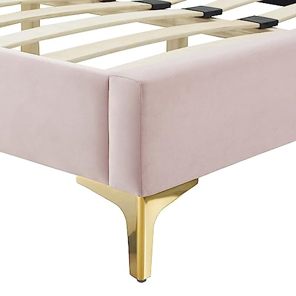 Modway MOD-6850-PNK Adelaide Performance Velvet Twin Bed, Pink Platform