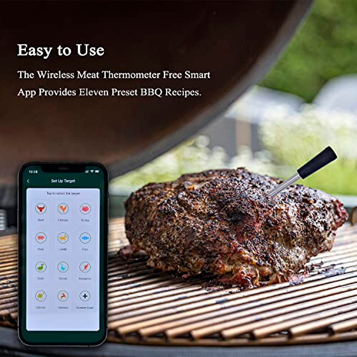 Thurmurise Smart Wireless Meat Thermometer, 33-ft Wireless Range, High-Precision Bluetooth Meat Thermometer for Grill, Oven, Smoker, Rotisserie and BBQ, 1 Probe