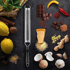 Sunivaca Lemon Zester Tool, Zester Grater with Handle, Citrus Zester, Parmesan Cheese Grater Handheld - Sharp Premium Stainless Steel Fine Blade Extra Long Size with HPPE Resistant Cut Glove