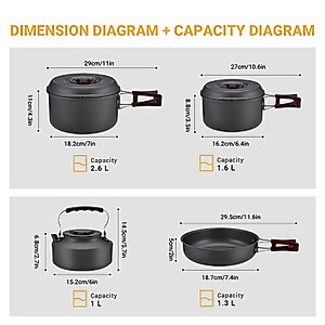 Bulin Camping Cookware Mess kit, Backpack Portable Campfire Cooking Pots Pans Kettle Set, Durable Lightweight Aluminum Cook Gear for Open Fire Hiking, Outdoor, Picnic (BPA Free Bowls, Plates)