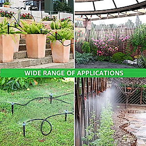 Bonviee Drip Irrigation Kit, 100FT/30M Garden Watering System, 1/4 inch Automatic Patio Misting System for Garden with Distribution Tubing Hose & Adjustable Nozzle Emitters Sprinkler Barbed Fittings