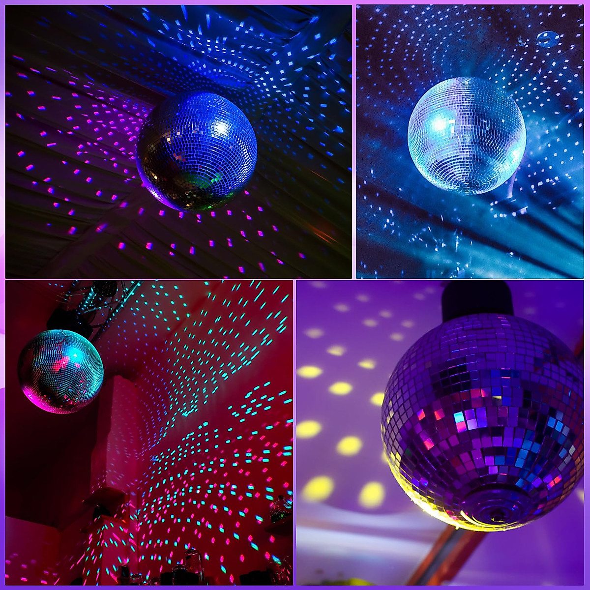 10 RPM Disco Ball with Motor and Disco Ball — Plug/Battery Powered Disco Ball Light with 4 Color Lights,18 LED Beads and Mirror Ball, Christmas Party, Back to 70s Theme Party Supplies