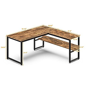 WiberWi L Shaped Desk, Office Computer Corner Desk, 55 inch Home Gaming Desk Table, Writing Study Workstation with Storage Shelves for Home Office, Space-Saving, Industrial, Rustic Brown