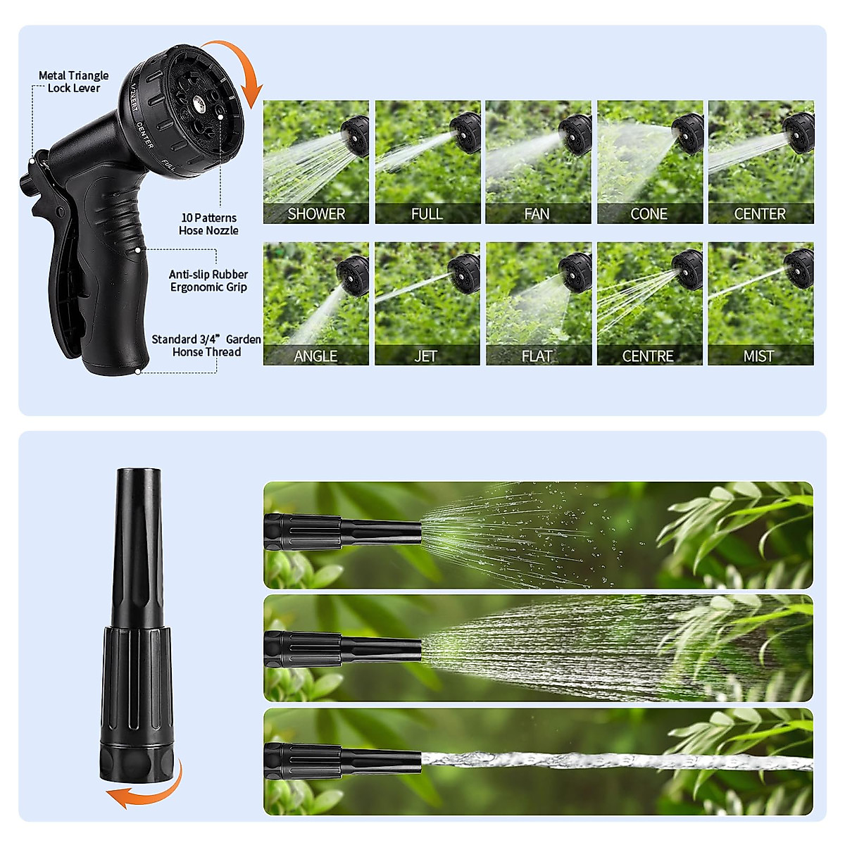 CUHBIV Metal Garden Hose 50FT,Stainless Steel Metal Hose with 10 Function Nozzle, Heavy Duty Collapsible Water Hose with Hose Holder,Kink Free & Tangle Free Flexible Garden Hoses for Outdoor