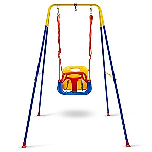 3-in-1 Toddler Swing, Swing Set with Foldable Metal Stand and Safety Belt, Baby Swings Outdoor & Indoor for Infants to Toddler, Baby Infant Swing for Swingset, Indoor Swing for Kids 6 Month+