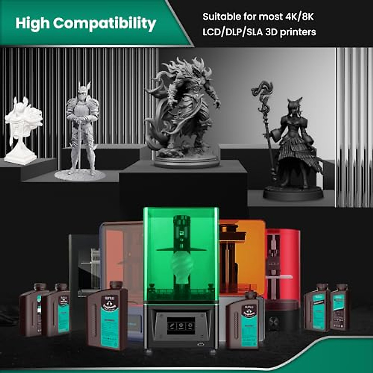 SUNLU High Tough 3D Printer Resin, Flexible Fast Curing 3D Resin for 2K 4K 8K LCD DLP SLA Resin 3D Printer, 405nm UV Curing 3D Printing Photopolymer Resin, 350J/m High Impact Resistant, 1KG, Grey